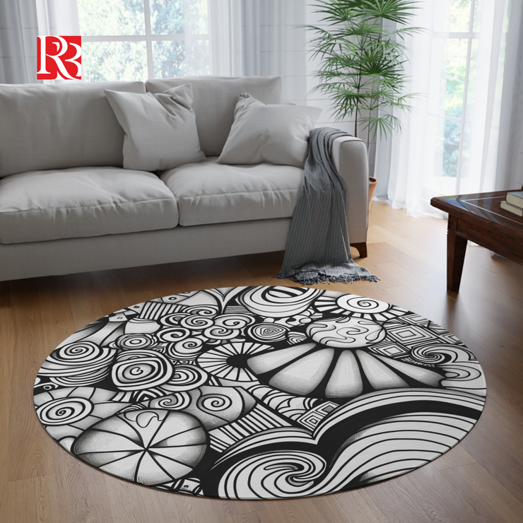 Abstract Black and White Round Rug – Reyhan Balci