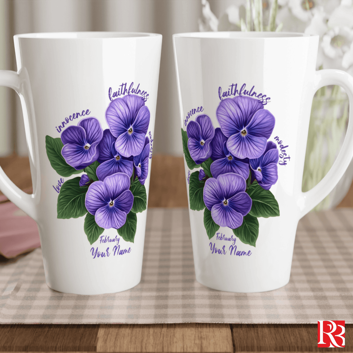 Violet Grace Personalized Latte Mug - February Birth Flower – Reyhan Balci